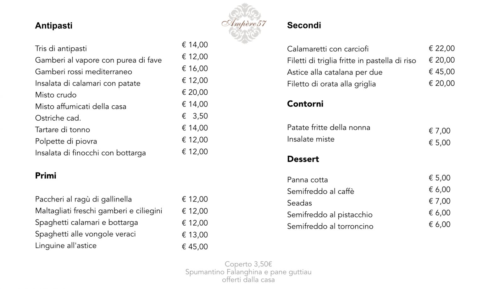 Menu ristorante Ampere 57 Milano – Ristorante Ampère 57